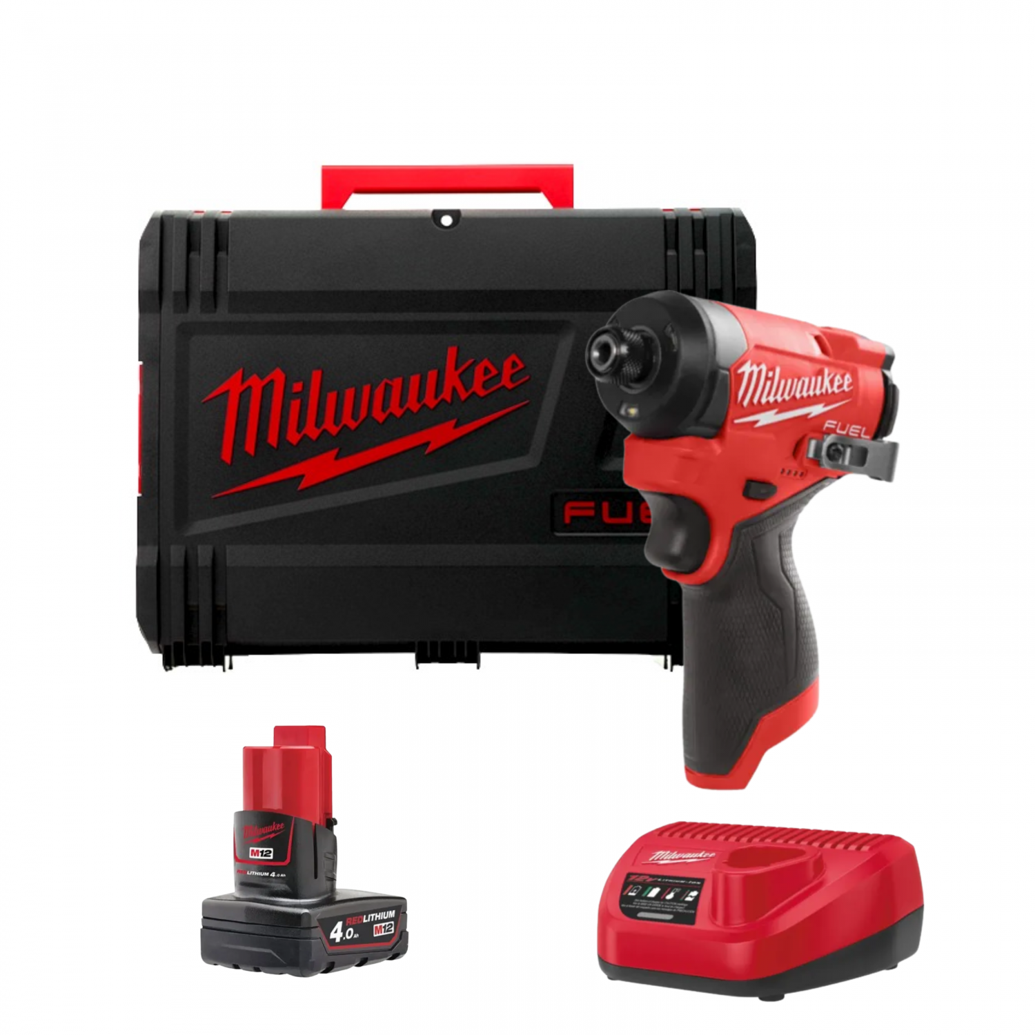 מברגת אימפקט נטענת 12V + סוללה 4AH + מטען במזוודה Milwaukee M12 FUEL ...