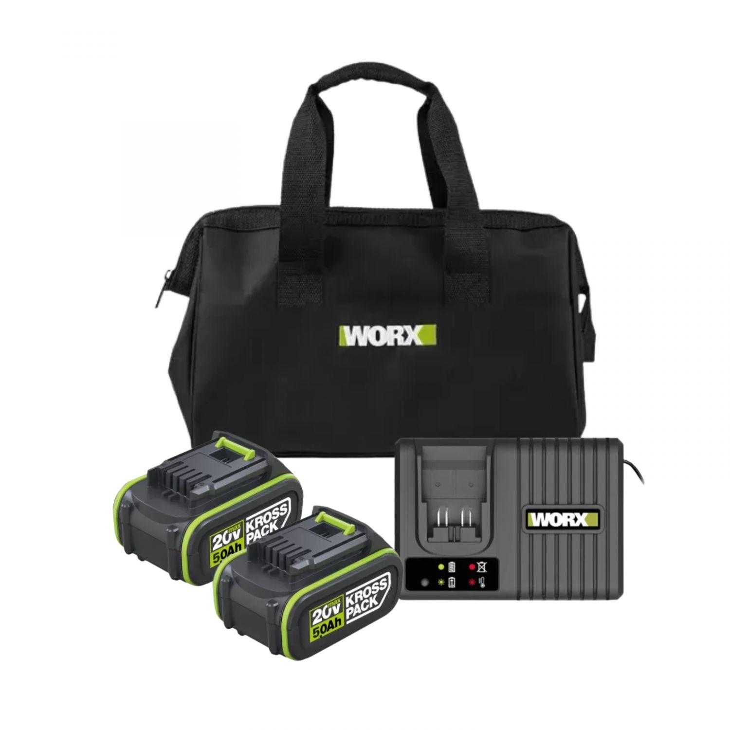 ערכת טעינה זוג סוללות 5AH + מטען מהיר בתיק כלים WORX - מאסטר טולס בע"מ